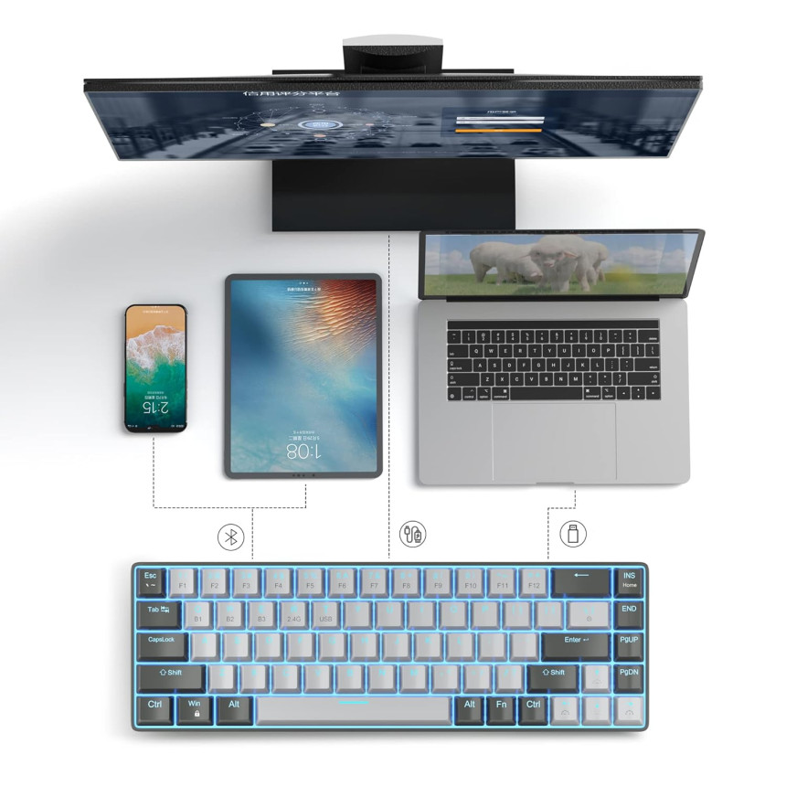 Портативная механическая игровая клавиатура со светодиодной подсветкой ...